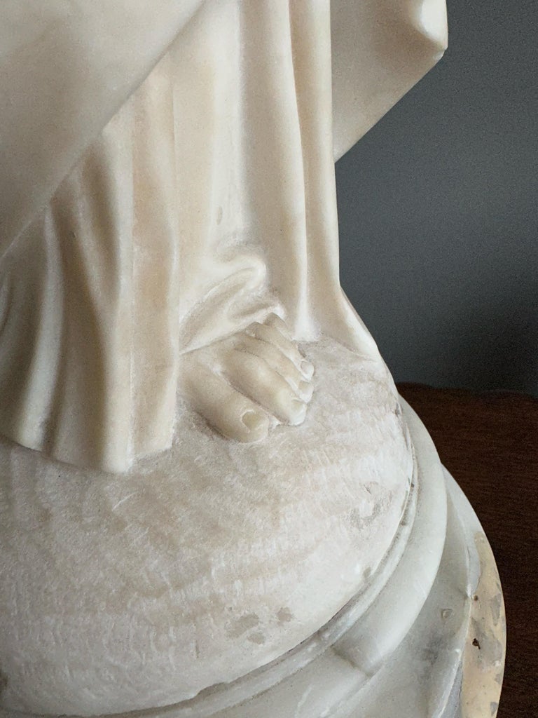 Antique and Large, Hand Carved Alabaster Sacred Heart of Christ ...