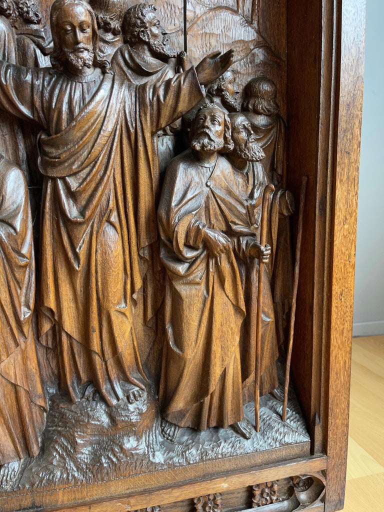 Antique Large Hand Carved Oak Gothic Art Panel, Depicting Christ and 12 ...