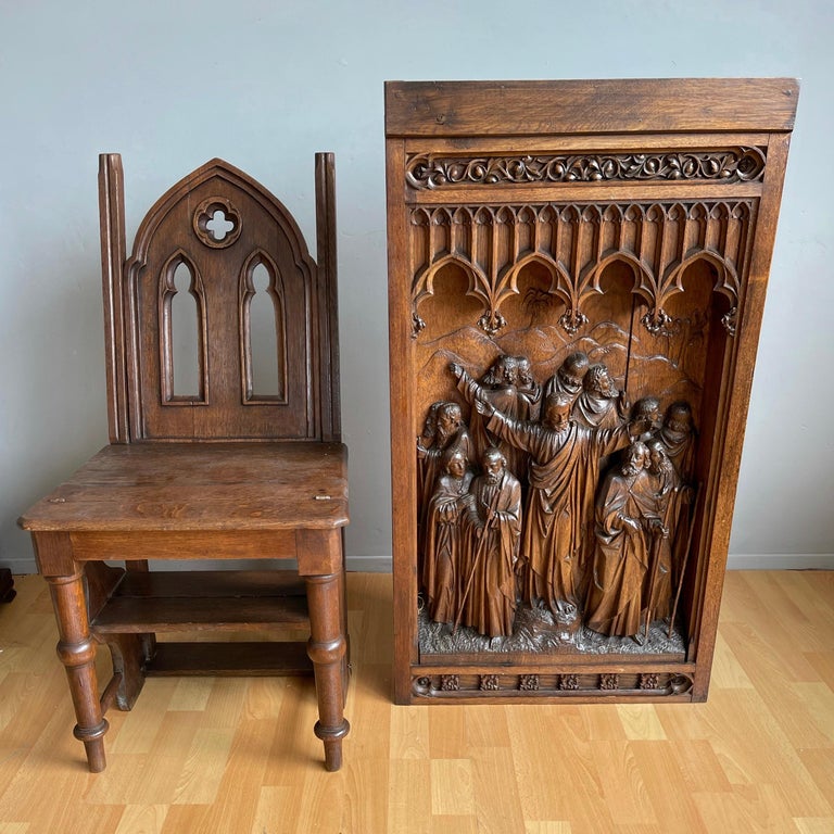 Antique Large Hand Carved Oak Gothic Art Panel, Depicting Christ and 12 ...