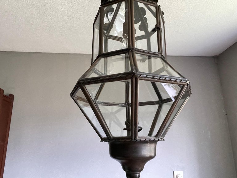 Antique Large Hand Crafted Brass and Glass Victorian Hall Lantern ...