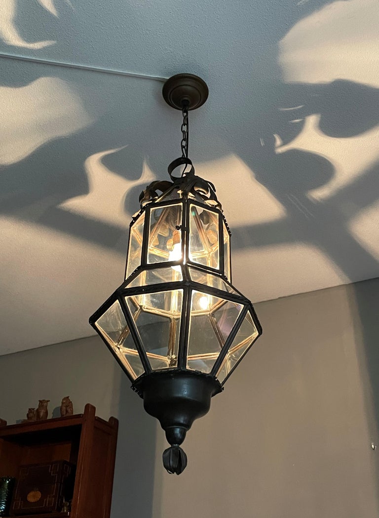 Antique Large Hand Crafted Brass and Glass Victorian Hall Lantern ...