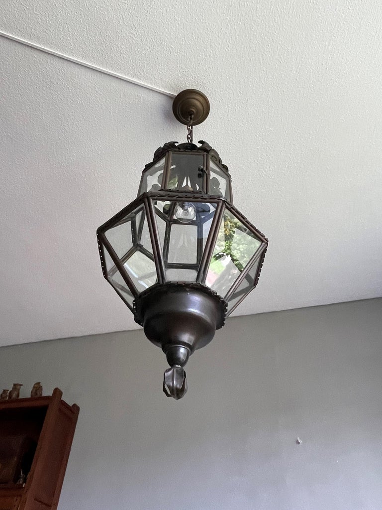 Antique Large Hand Crafted Brass and Glass Victorian Hall Lantern ...