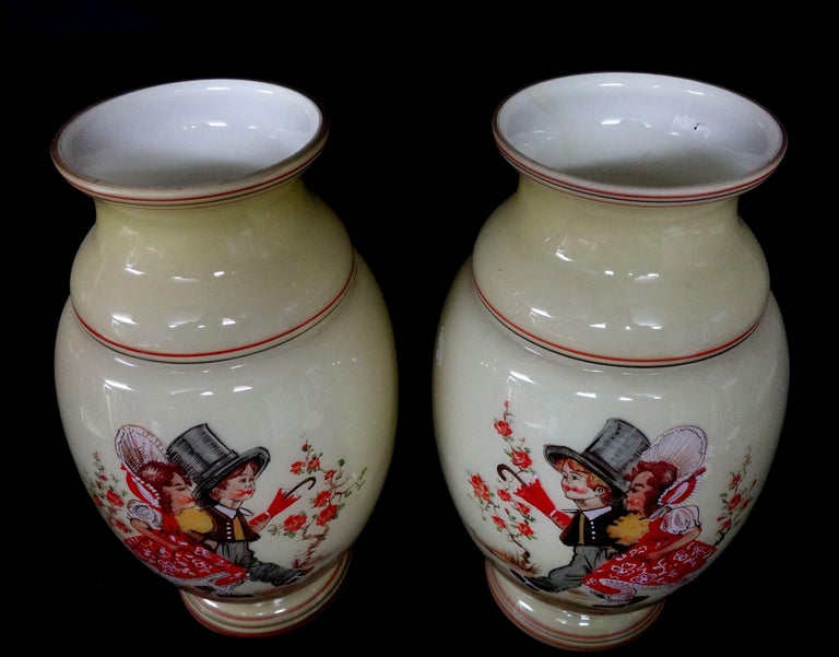 Antique large Hand Painted Bristol Glass Vases, Ric072 For Sale at 1stDibs