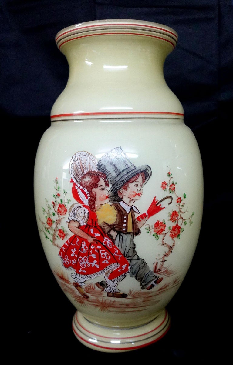 Antique large Hand Painted Bristol Glass Vases, Ric072 For Sale at 1stDibs