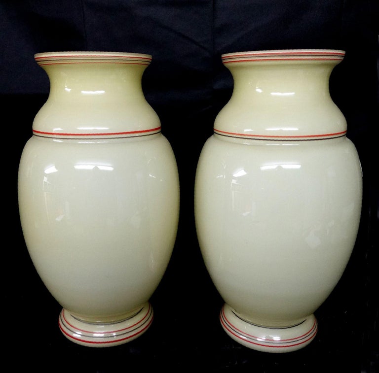 Antique large Hand Painted Bristol Glass Vases, Ric072 For Sale at 1stDibs