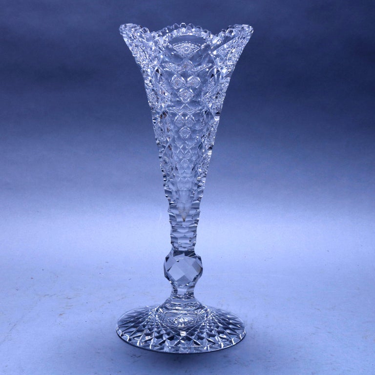 Antique Large Hawkes Cut Glass Footed Trumpet Vase, circa 1900 at 1stDibs