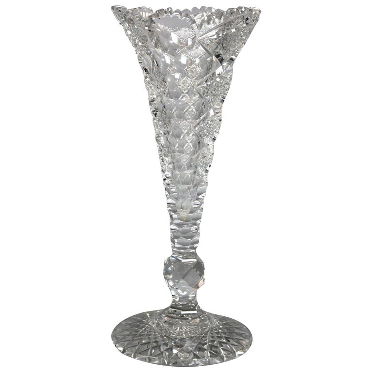 Antique Large Hawkes Cut Glass Footed Trumpet Vase, circa 1900 at 1stDibs