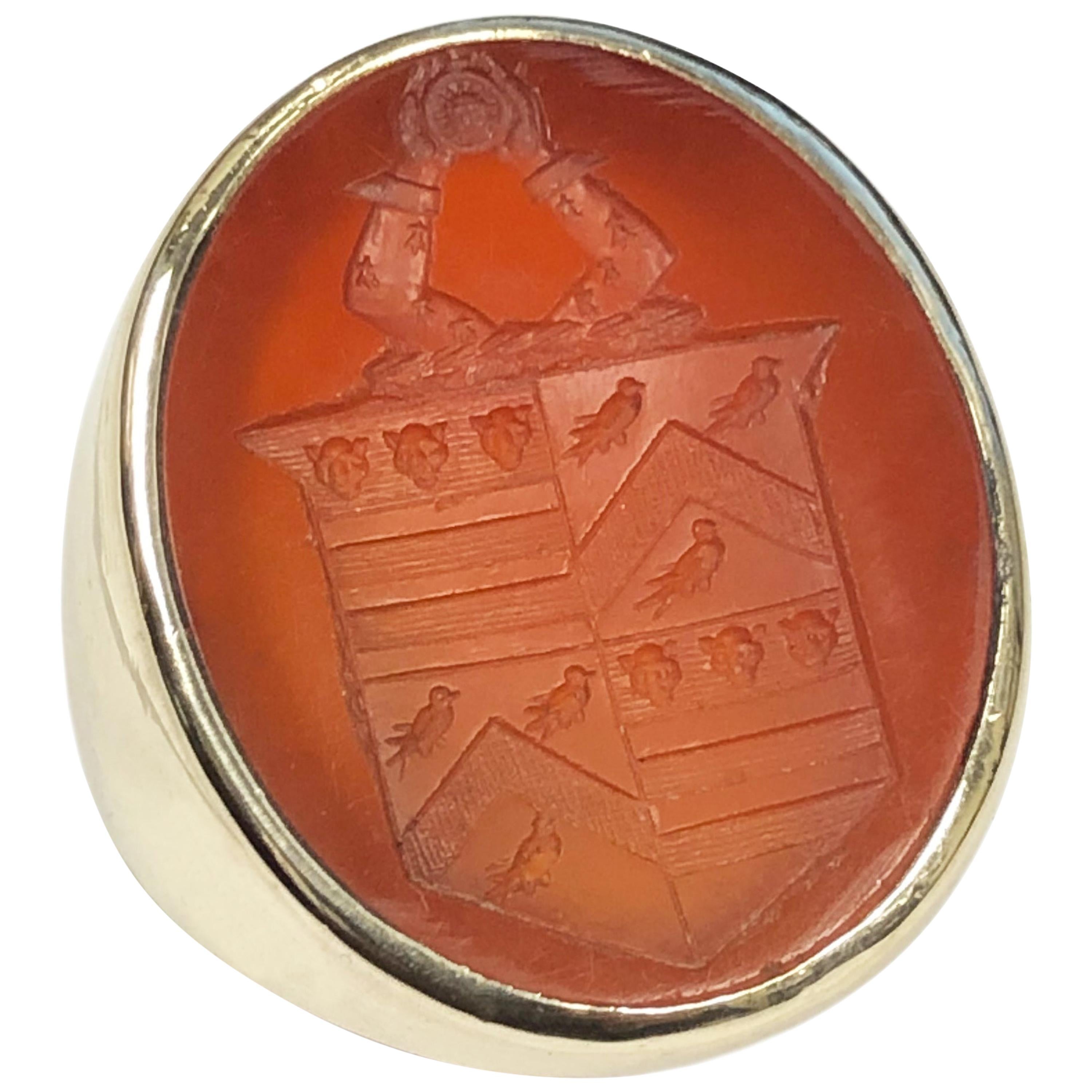Antique Large Impressive Yellow Gold and Carved Carnelian Intaglio ...