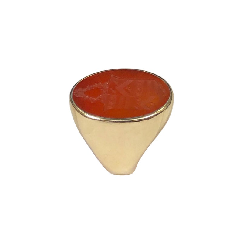 Antique Large Impressive Yellow Gold and Carved Carnelian Intaglio ...