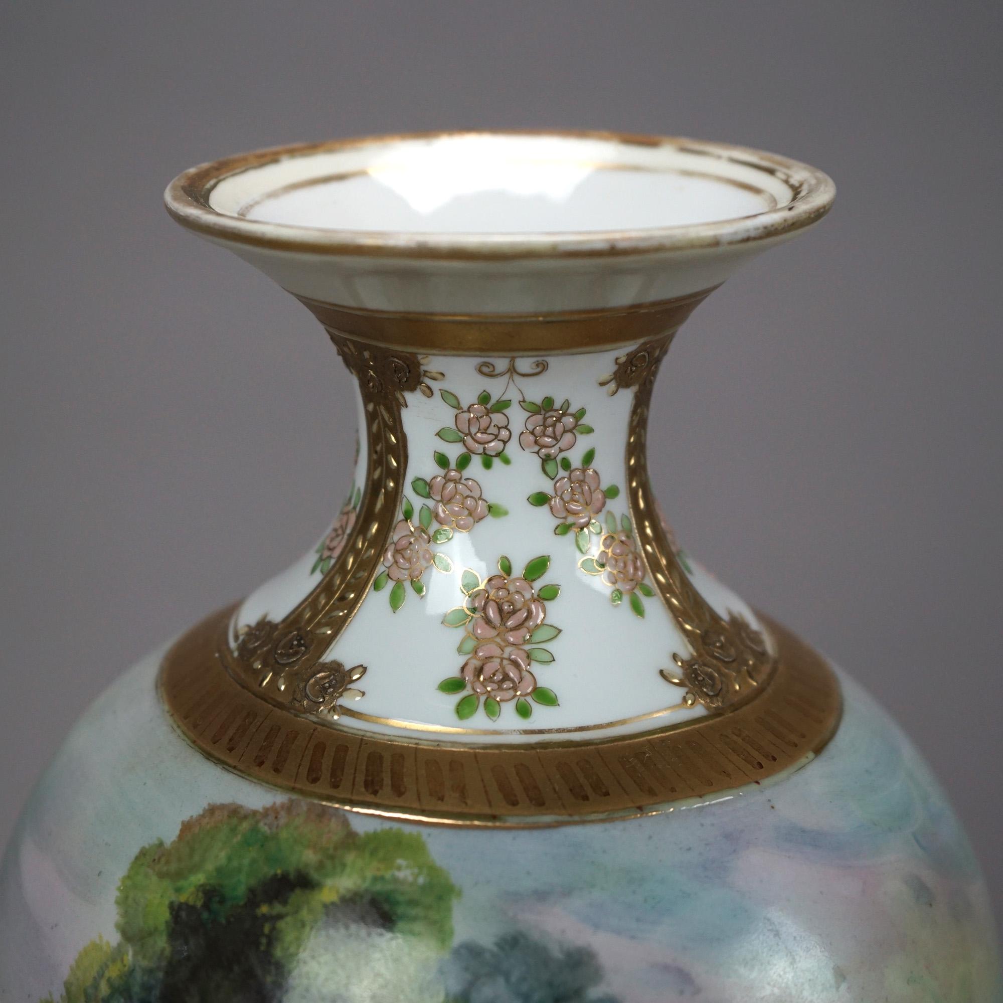 Antique Large Japanese Nippon Hand Painted and Gilt Porcelain Landscape ...