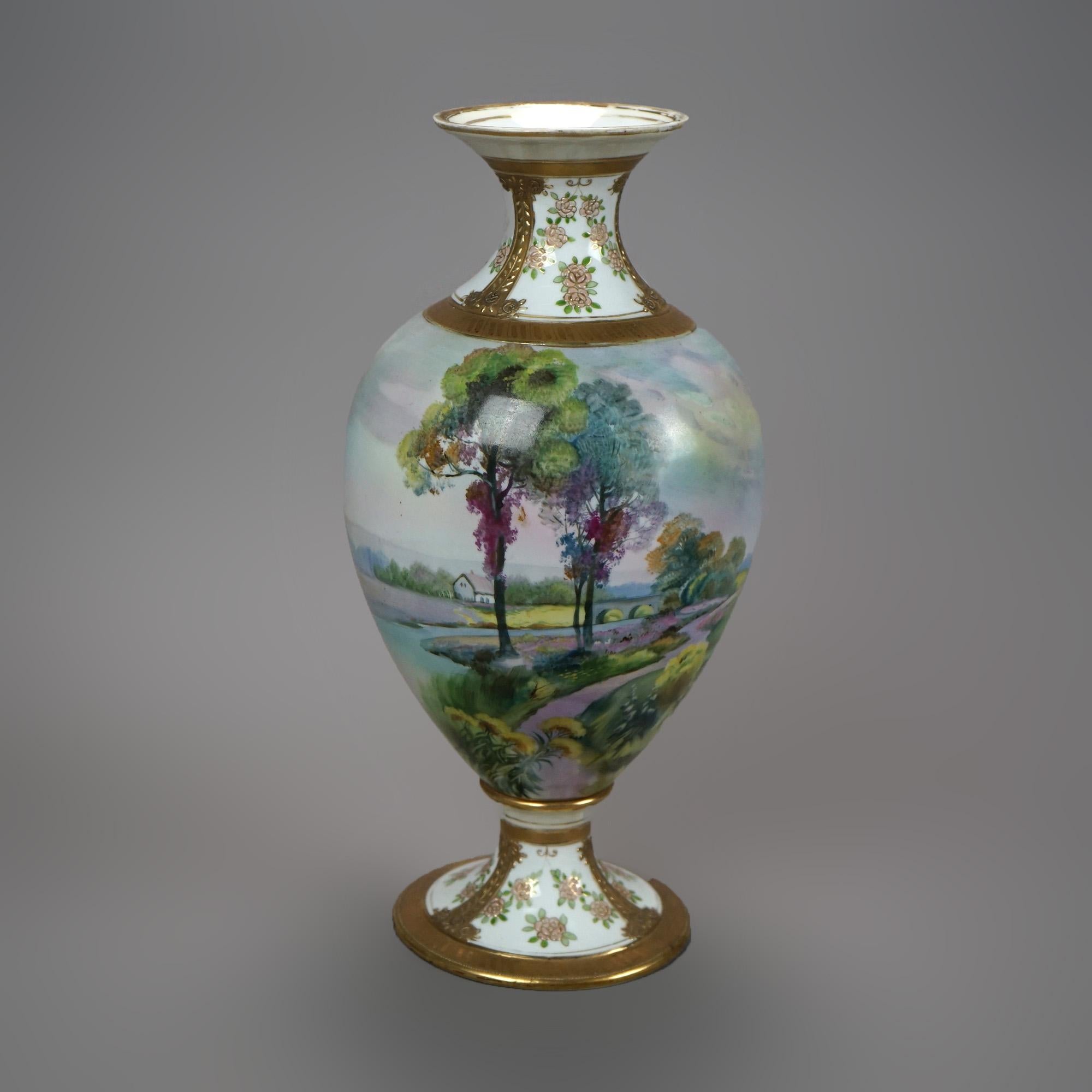 Antique Large Japanese Nippon Hand Painted and Gilt Porcelain Landscape ...