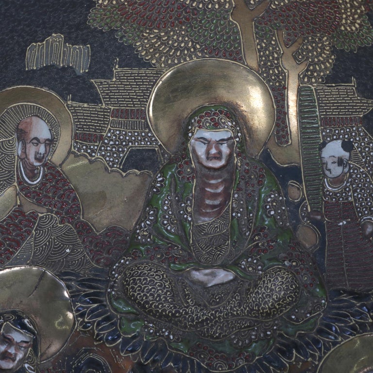 Antique Large Japanese Satsuma Bas Relief Porcelain Center Bowl with ...