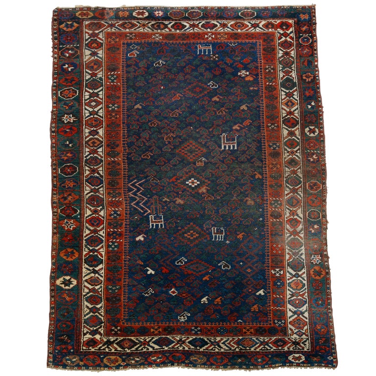 Antique and Large Kurd Tribal Nomadic Figural Oriental Rug with Animals ...