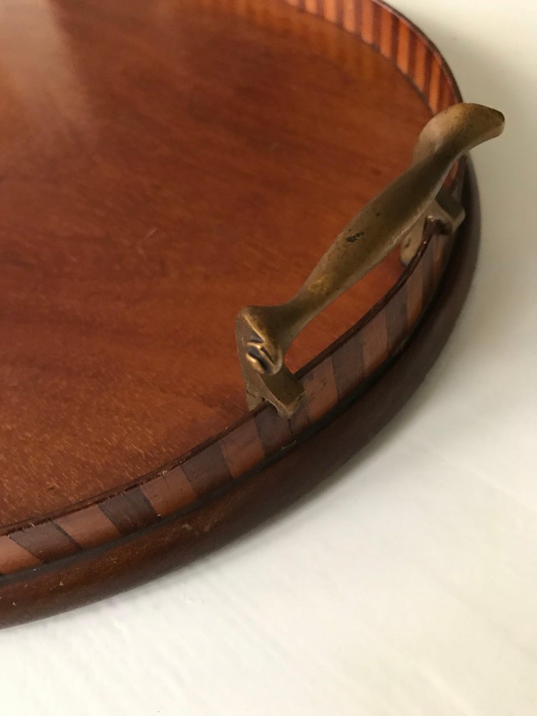 Antique and Large Mahogany Serving Tray with Intarsia Shell Inlay and ...