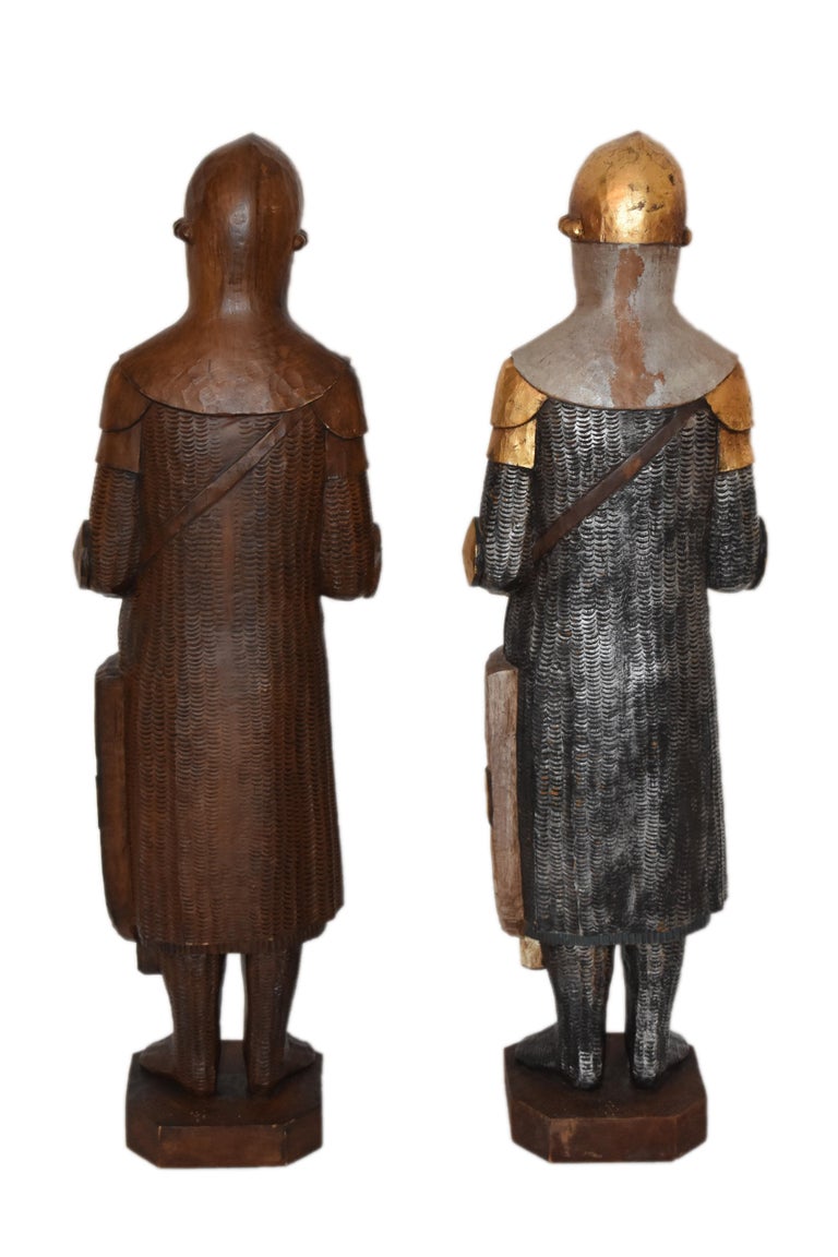 FINAL SALE Large Medieval Crusader Knight Sculptures, Carved Wood and ...