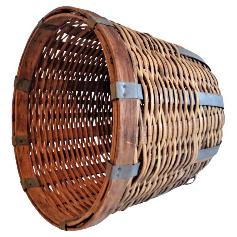 Big Woven Wicker and Metal Strapped Gathering Basket, 1900-1930 For ...