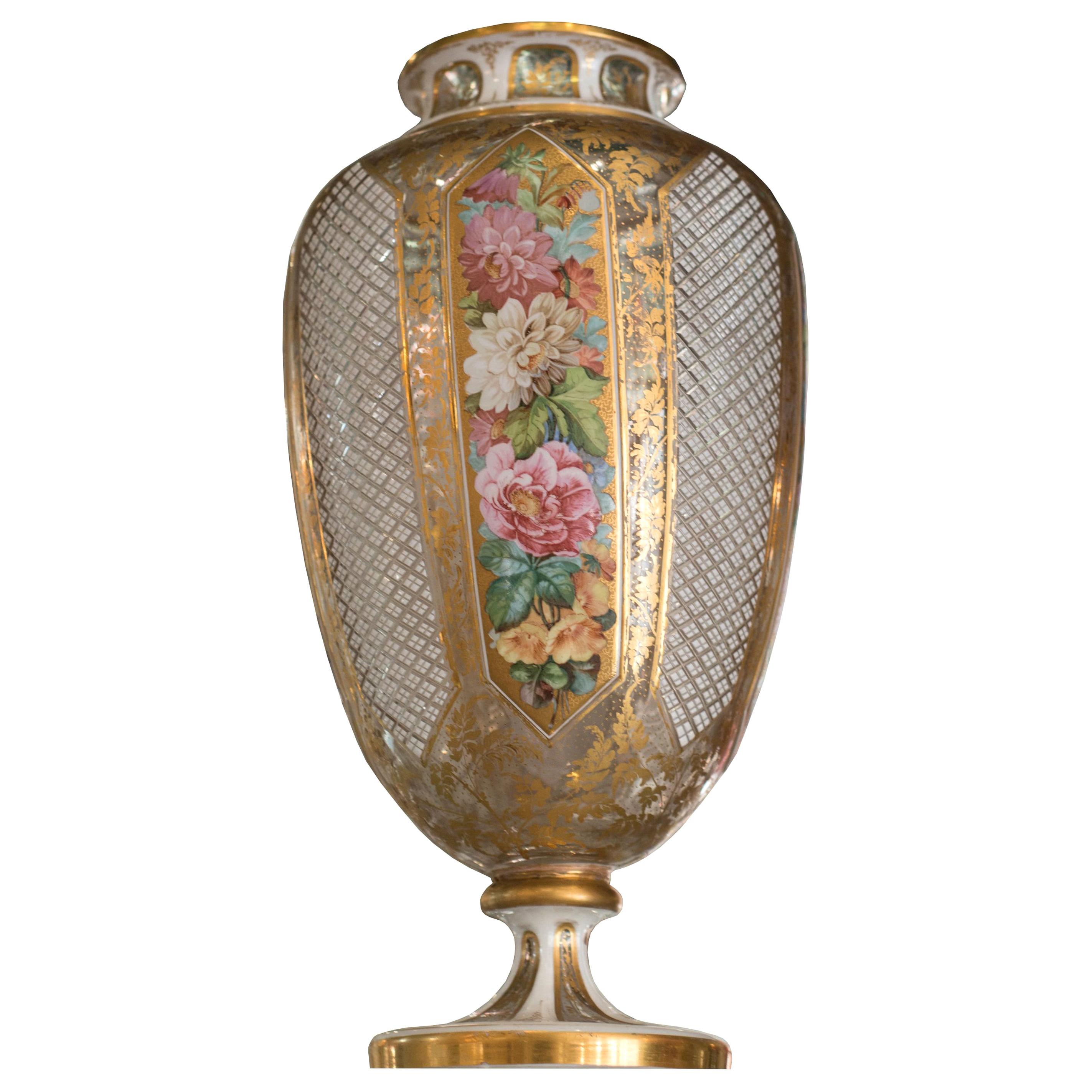 Crystal Vase by Moser with Gilded Cameo Frieze with Warriors at 1stDibs