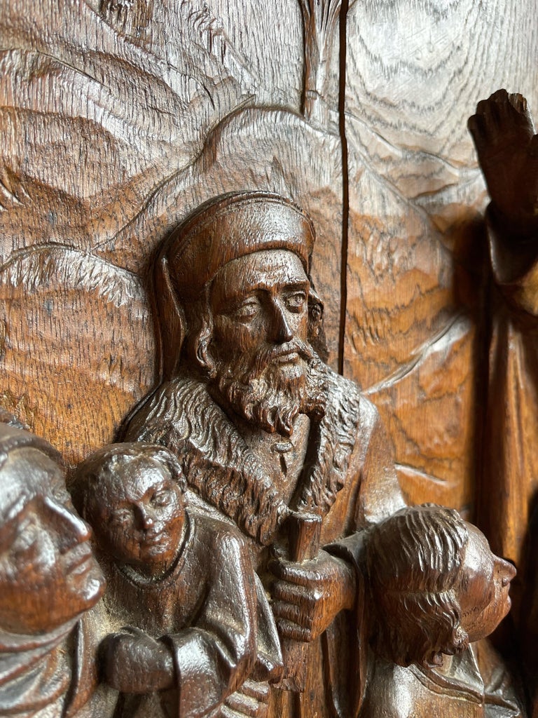 Antique Large Oak Panel Depicting Teachings of Jesus, Christ Sermon on ...