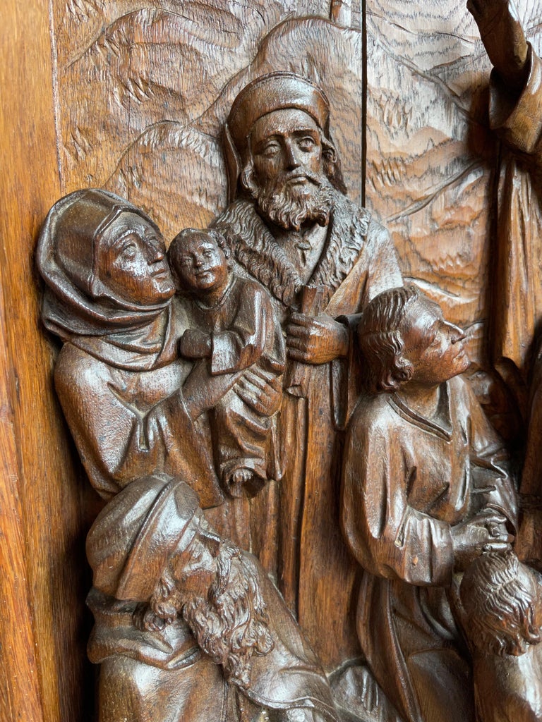 Antique Large Oak Panel Depicting Teachings of Jesus, Christ Sermon on ...