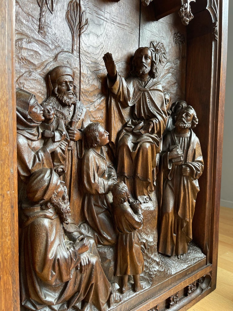 Antique Large Oak Panel Depicting Teachings of Jesus, Christ Sermon on ...