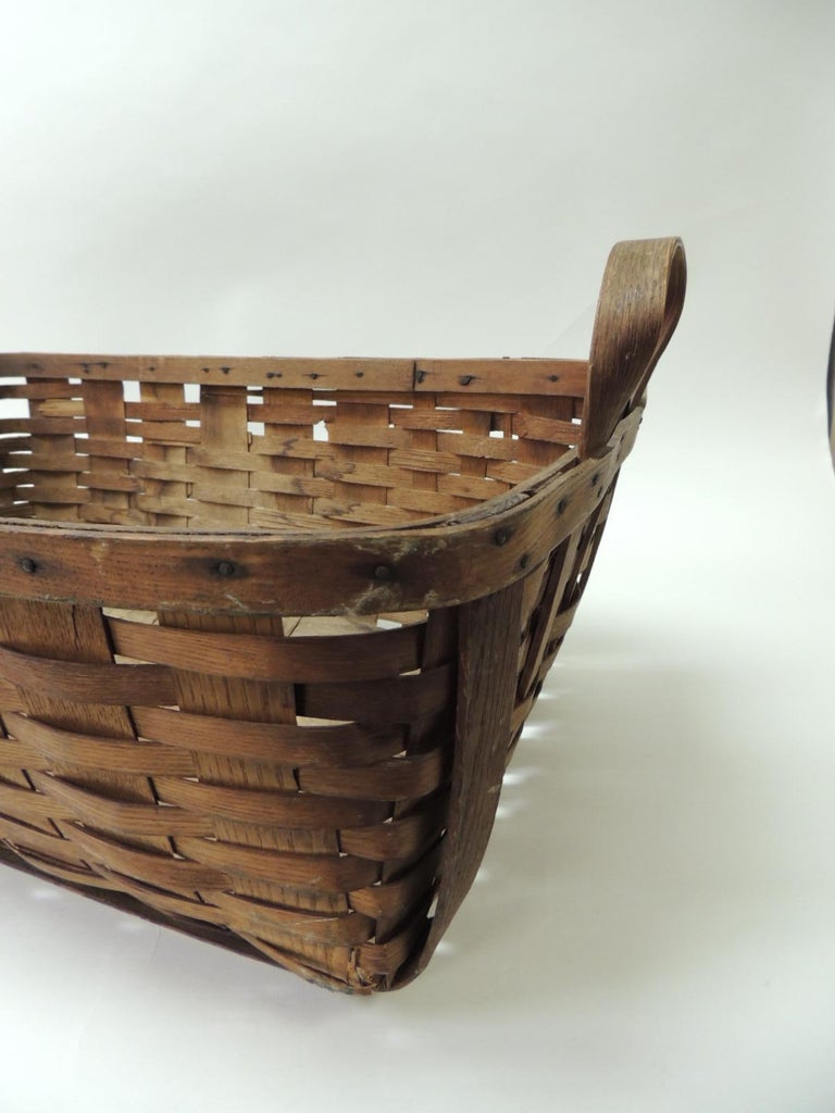 Antique Large Over-Size Wooden Flat-Woven Harvest Basket with Handles ...