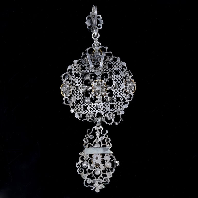 Antique Large Paste Stone Enamel Pendant Silver, For Sale at 1stDibs