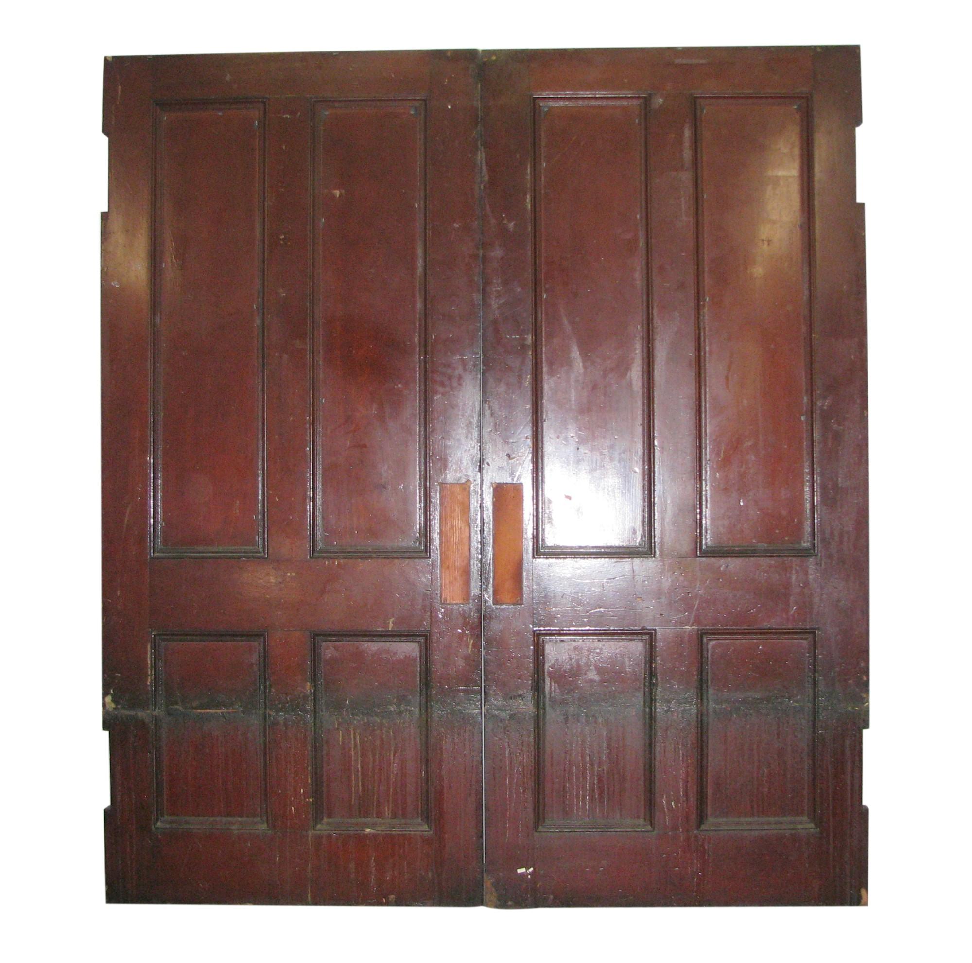 Large Pine Double Swing / Pocket Doors Stained w/ 4 Vertical Panes For ...