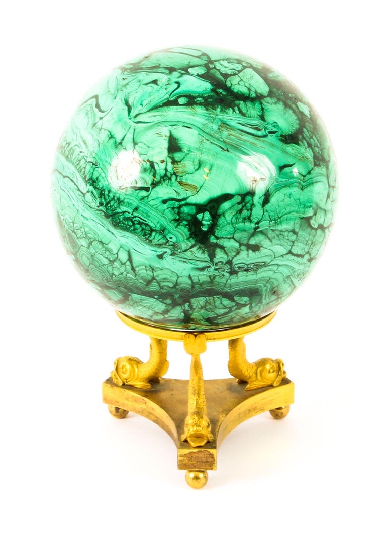 Antique Large Polished Malachite and Ormolu Sphere, 19th Century at 1stDibs