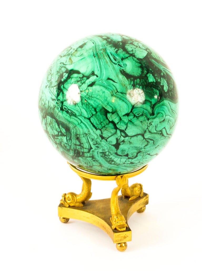 Antique Large Polished Malachite and Ormolu Sphere, 19th Century at 1stDibs