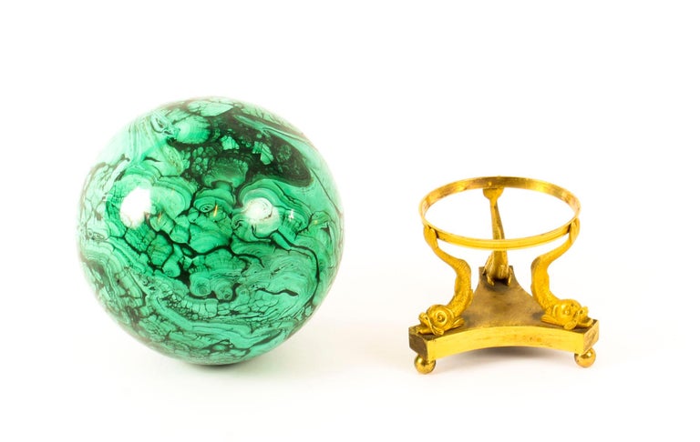 Antique Large Polished Malachite and Ormolu Sphere, 19th Century at 1stDibs