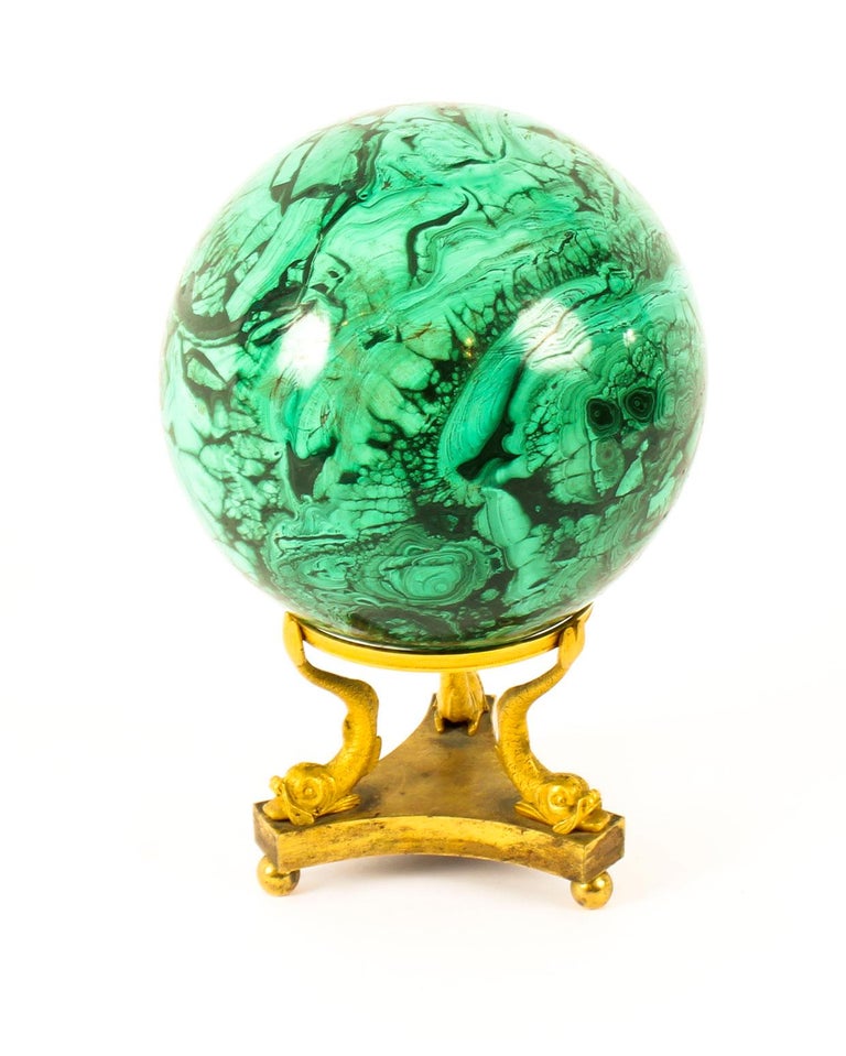 Antique Large Polished Malachite and Ormolu Sphere, 19th Century at 1stDibs