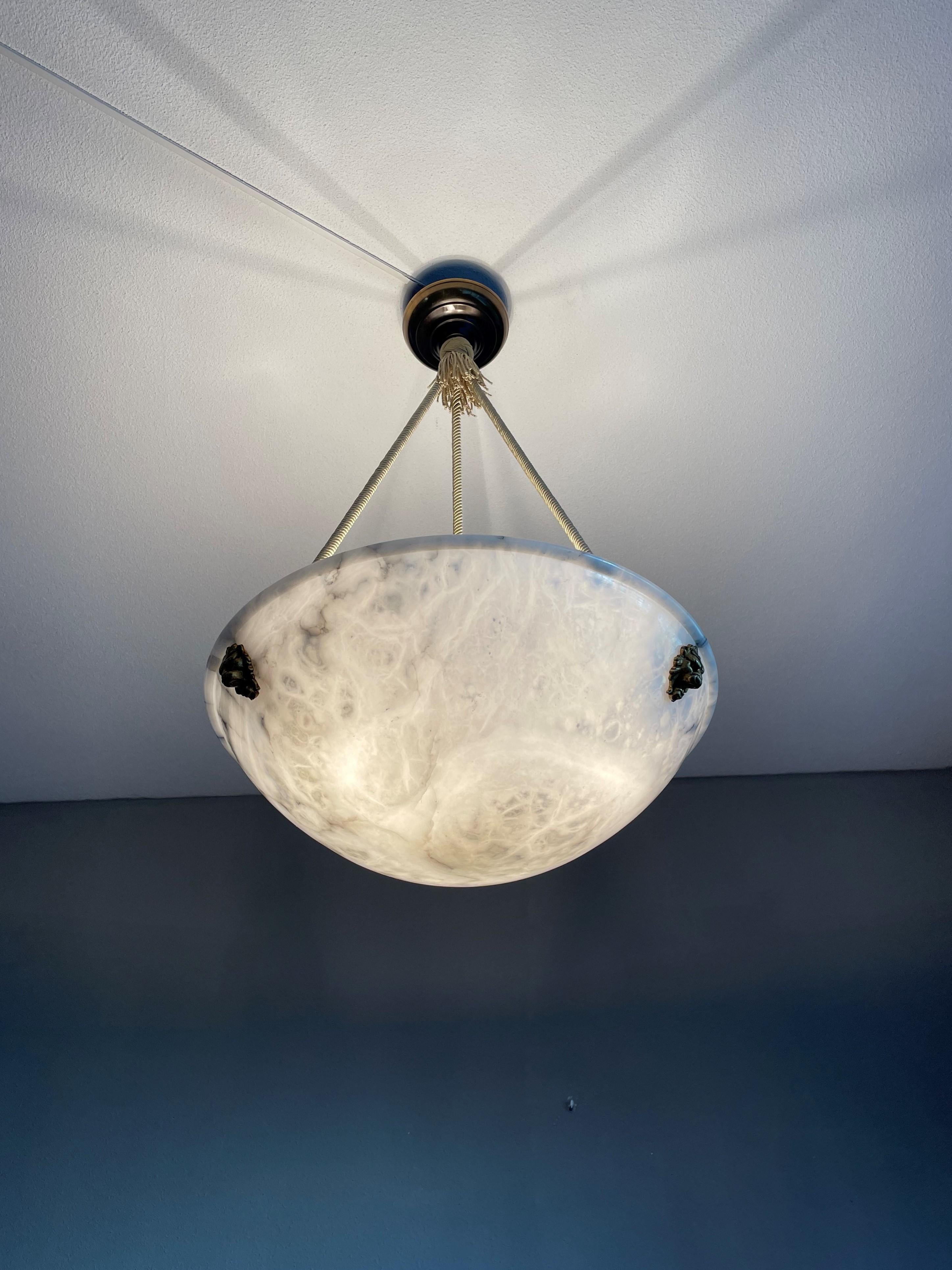 Gorgeous Large and Pure White Alabaster Pendant Chandelier W. Mint Rope ...