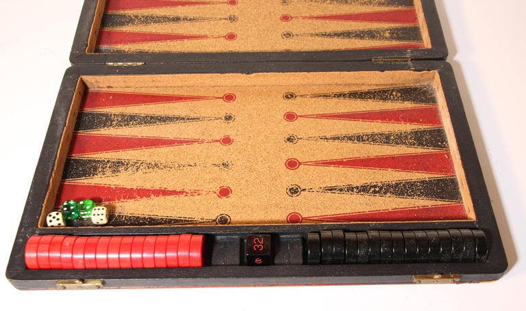 Antique Large Red and Black Backgammon Game with Bakelite Pieces at ...