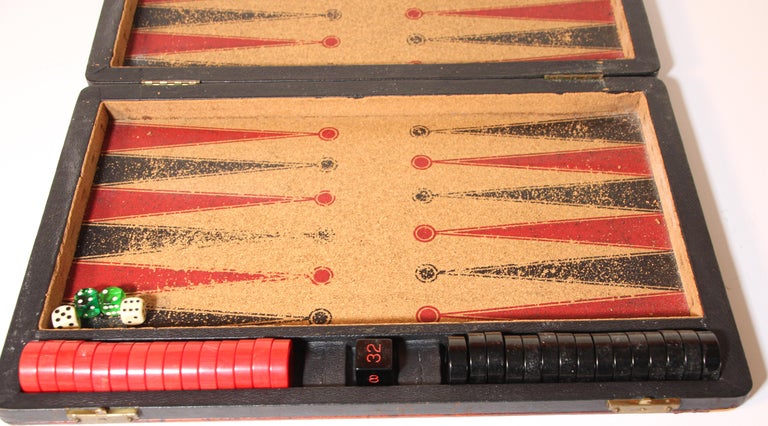 Antique Large Red and Black Backgammon Game with Bakelite Pieces at ...