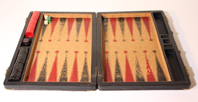 Antique Large Red and Black Backgammon Game with Bakelite Pieces at ...