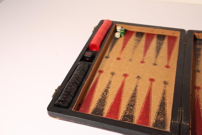 Antique Large Red and Black Backgammon Game with Bakelite Pieces at ...