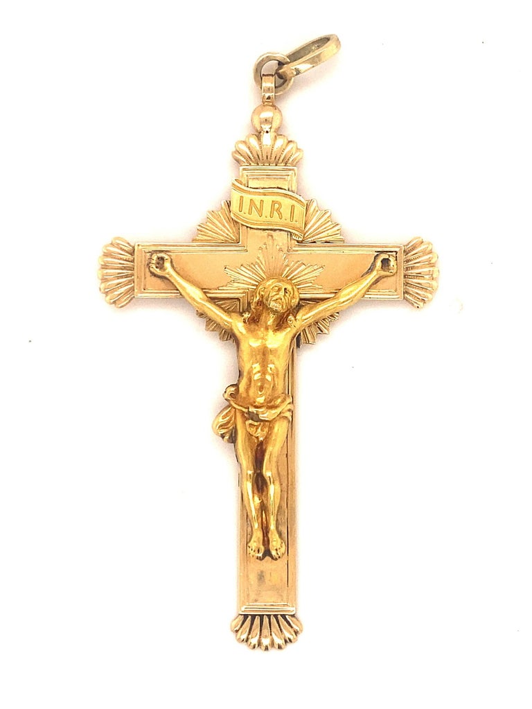 Antique Large Sculptured 18K Yellow Gold Jesus Cross at 1stDibs