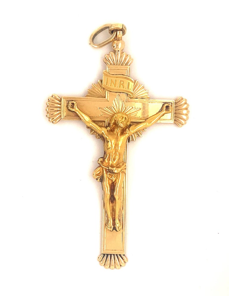 Antique Large Sculptured 18K Yellow Gold Jesus Cross at 1stDibs