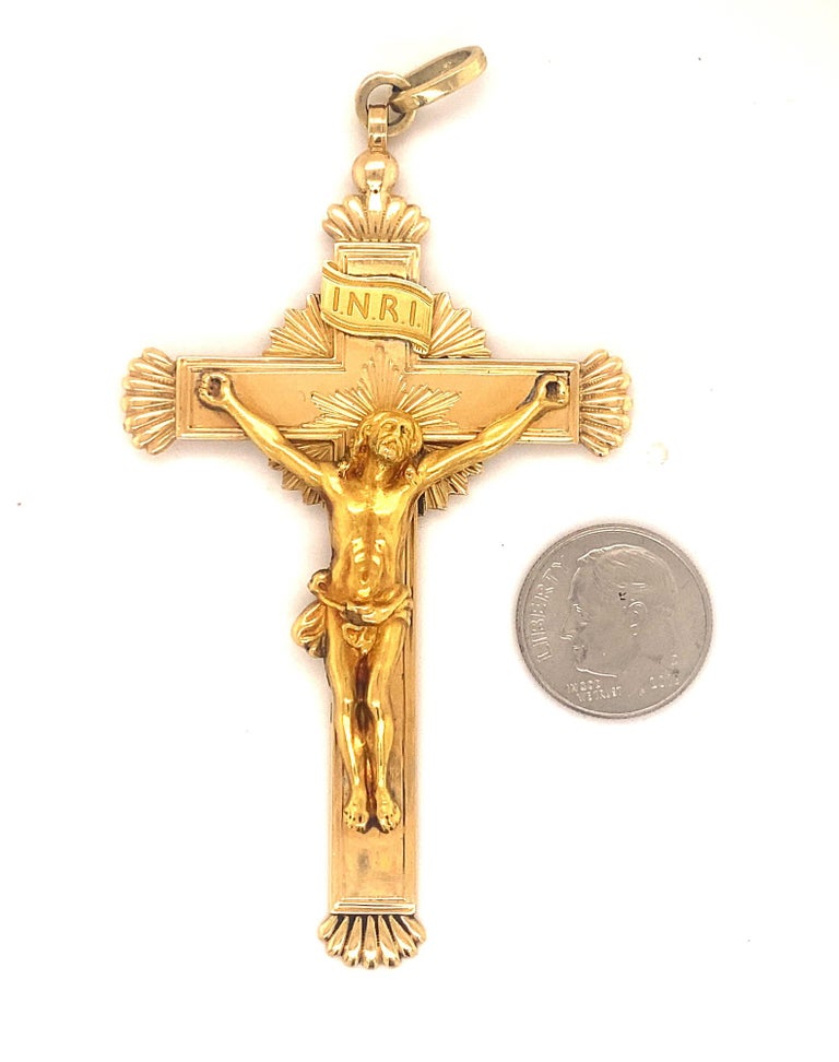 Antique Large Sculptured 18K Yellow Gold Jesus Cross at 1stDibs