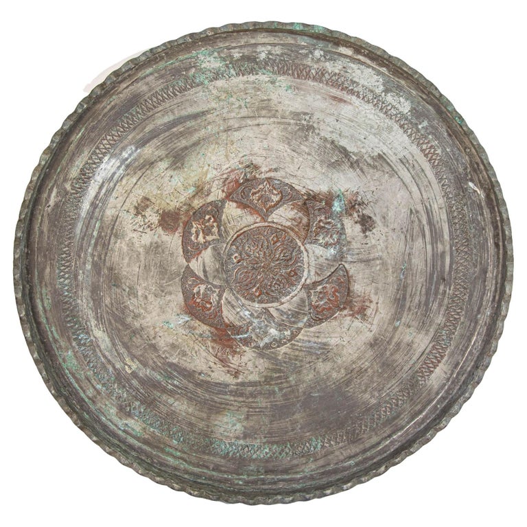 Antique Large Tinned Copper Ottoman Turkish Circular Tray For Sale at ...