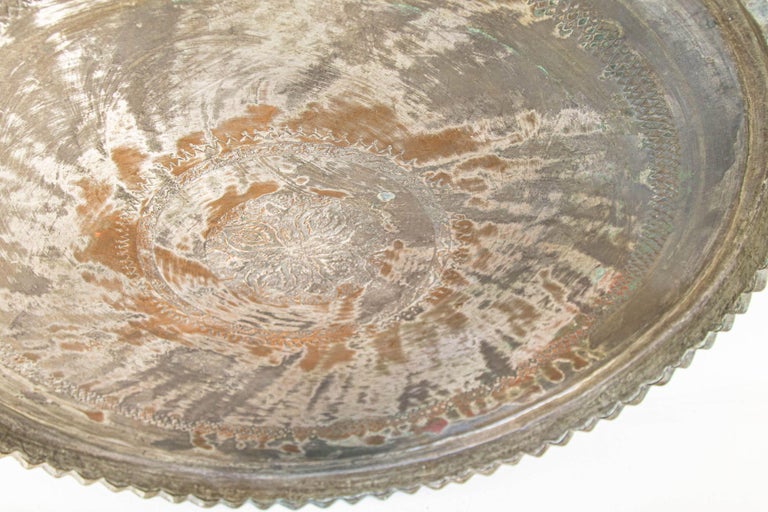Antique Large Tinned Copper Ottoman Turkish Tray For Sale at 1stDibs