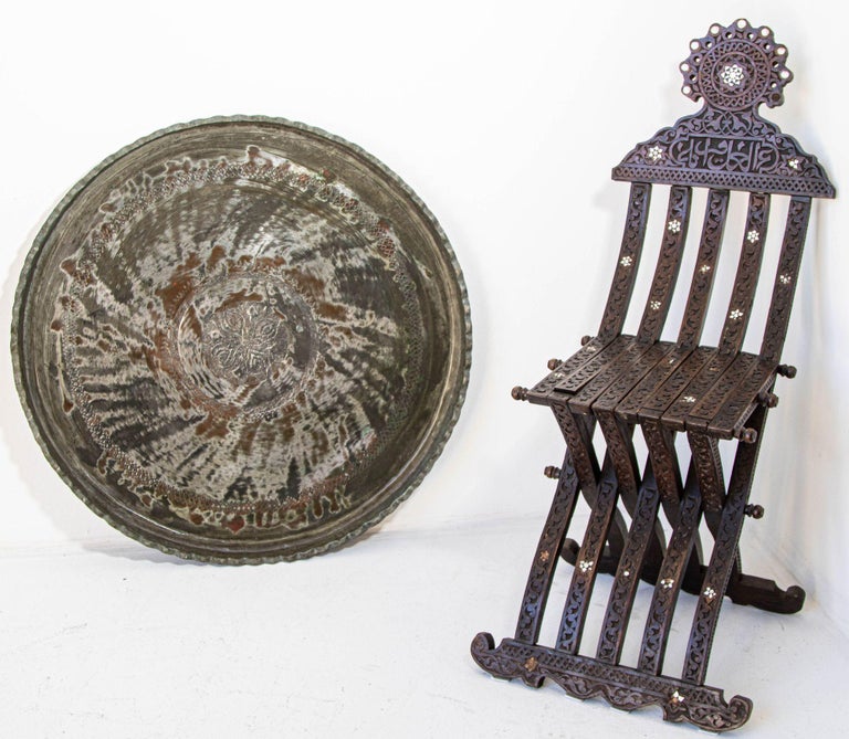 Antique Large Tinned Copper Ottoman Turkish Tray For Sale at 1stDibs
