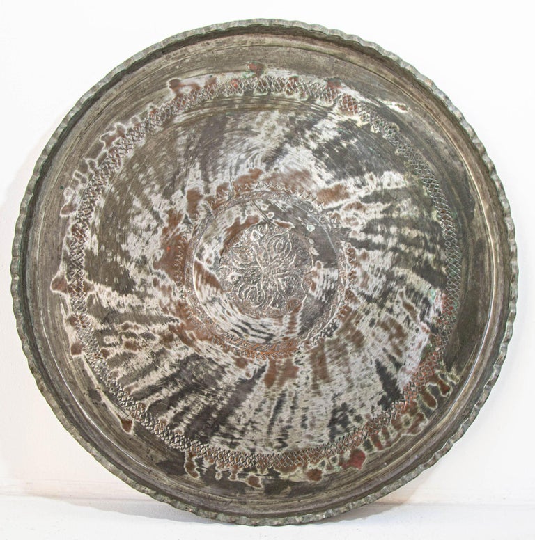 Antique Large Tinned Copper Ottoman Turkish Tray For Sale at 1stDibs