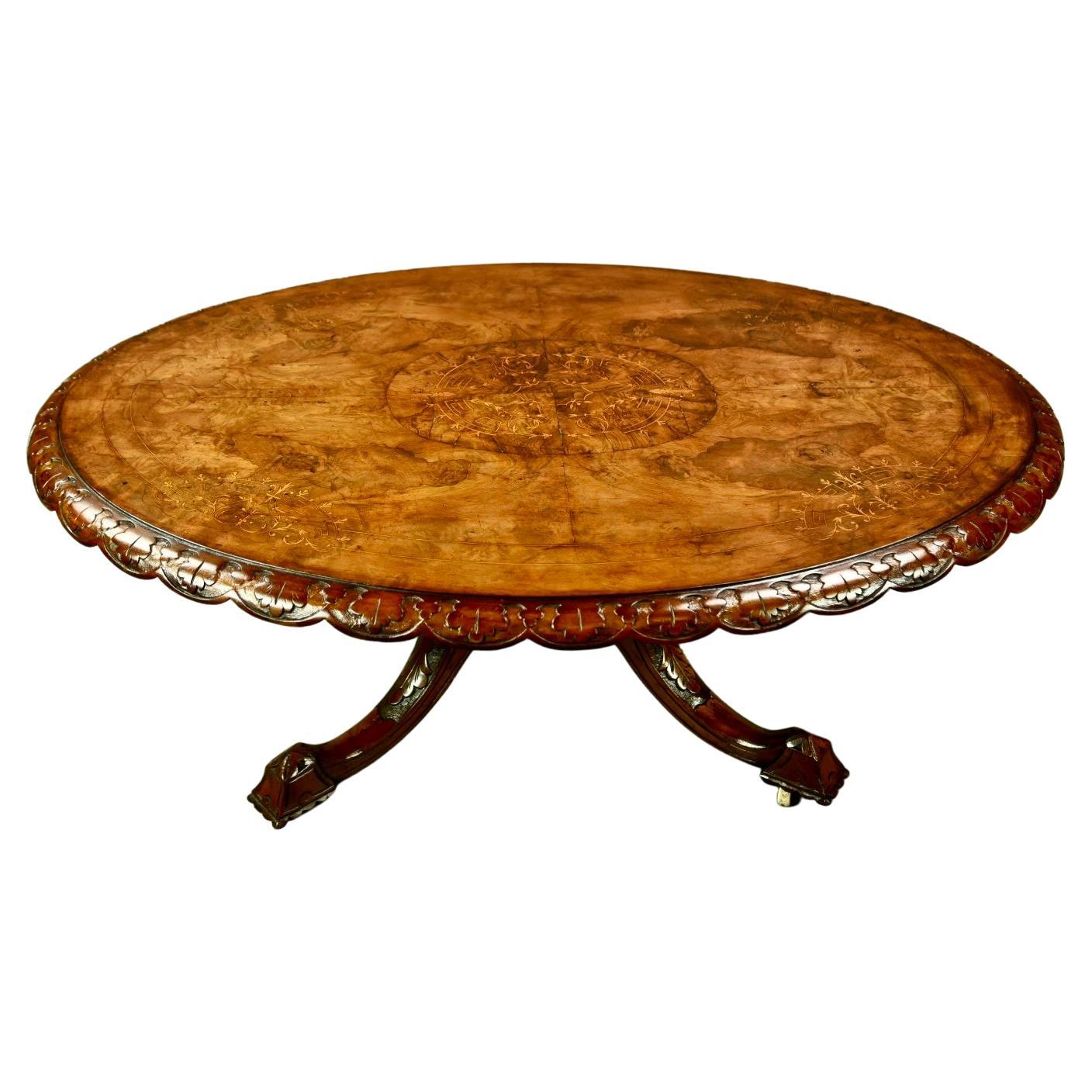 Antique Large Victorian Burr Walnut Inlaid Coffee Table at 1stDibs