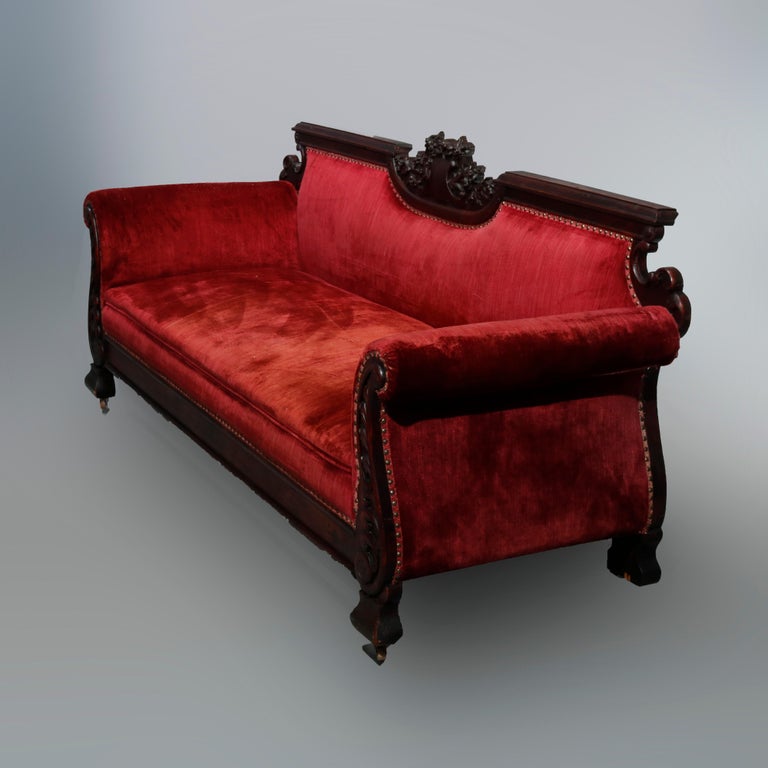 Antique Large Victorian Carved Mahogany and Velvet Sofa, Circa 1890 at ...