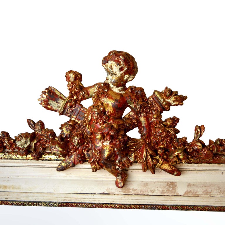 Antique Large Wall Mirror Cherub Detail Creamy White Frame For Sale at ...