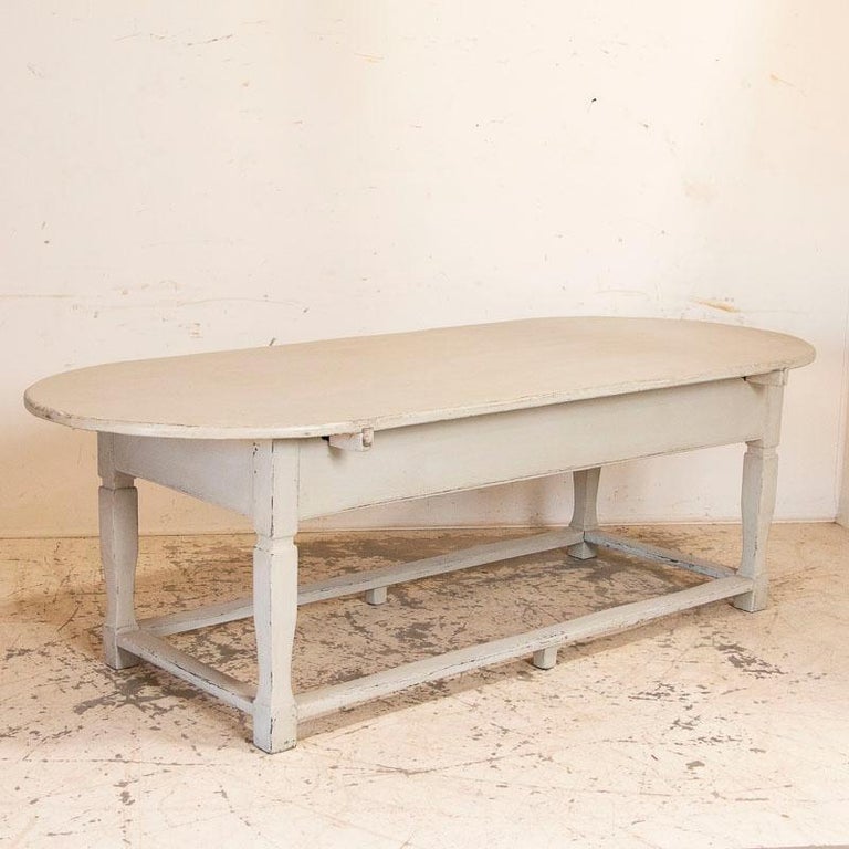 Antique Large White Painted Oval Farm Table Work Table from Sweden For ...