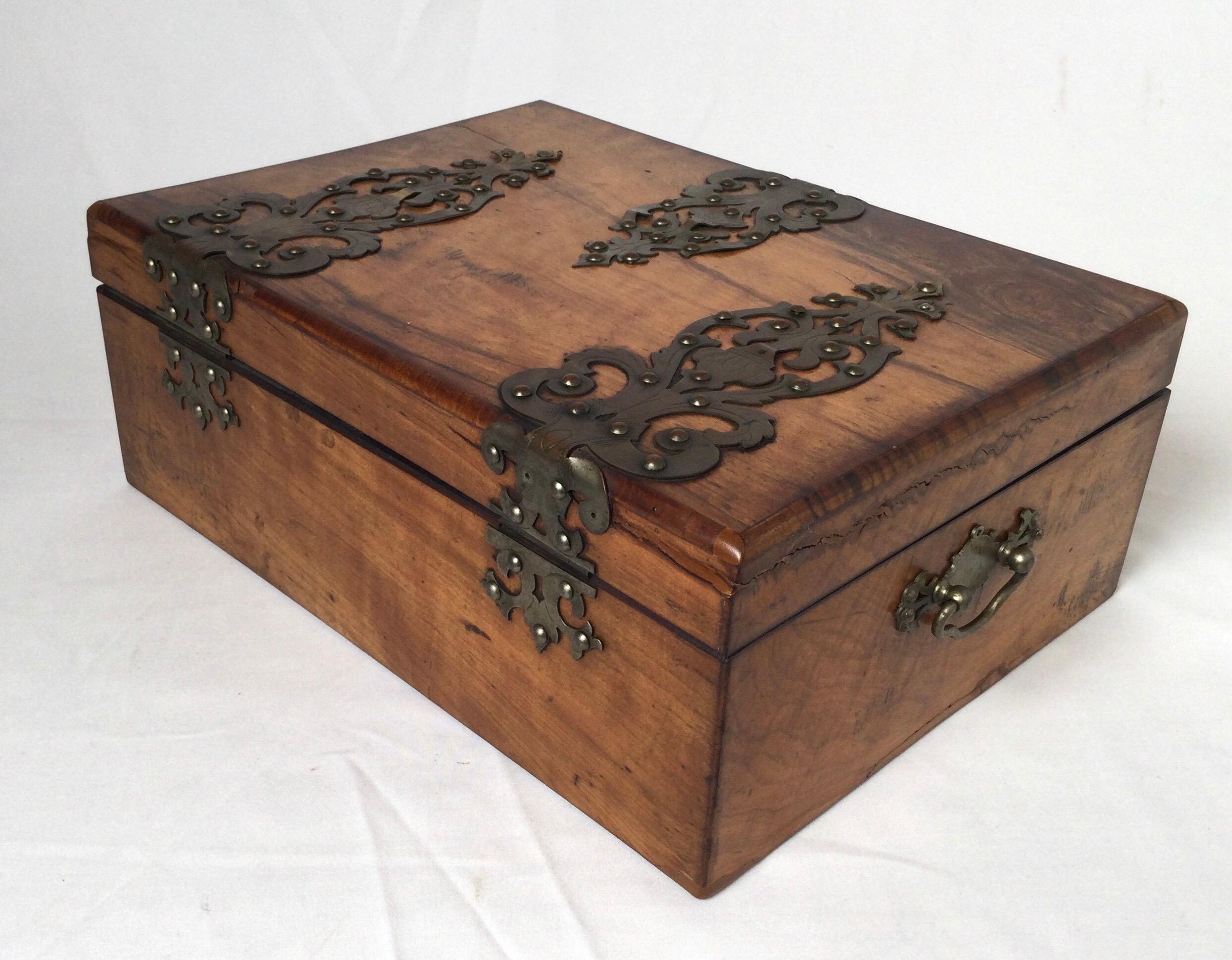 Antique Late 19th Century Burled Walnut Gaming Box with Pieces at 1stDibs