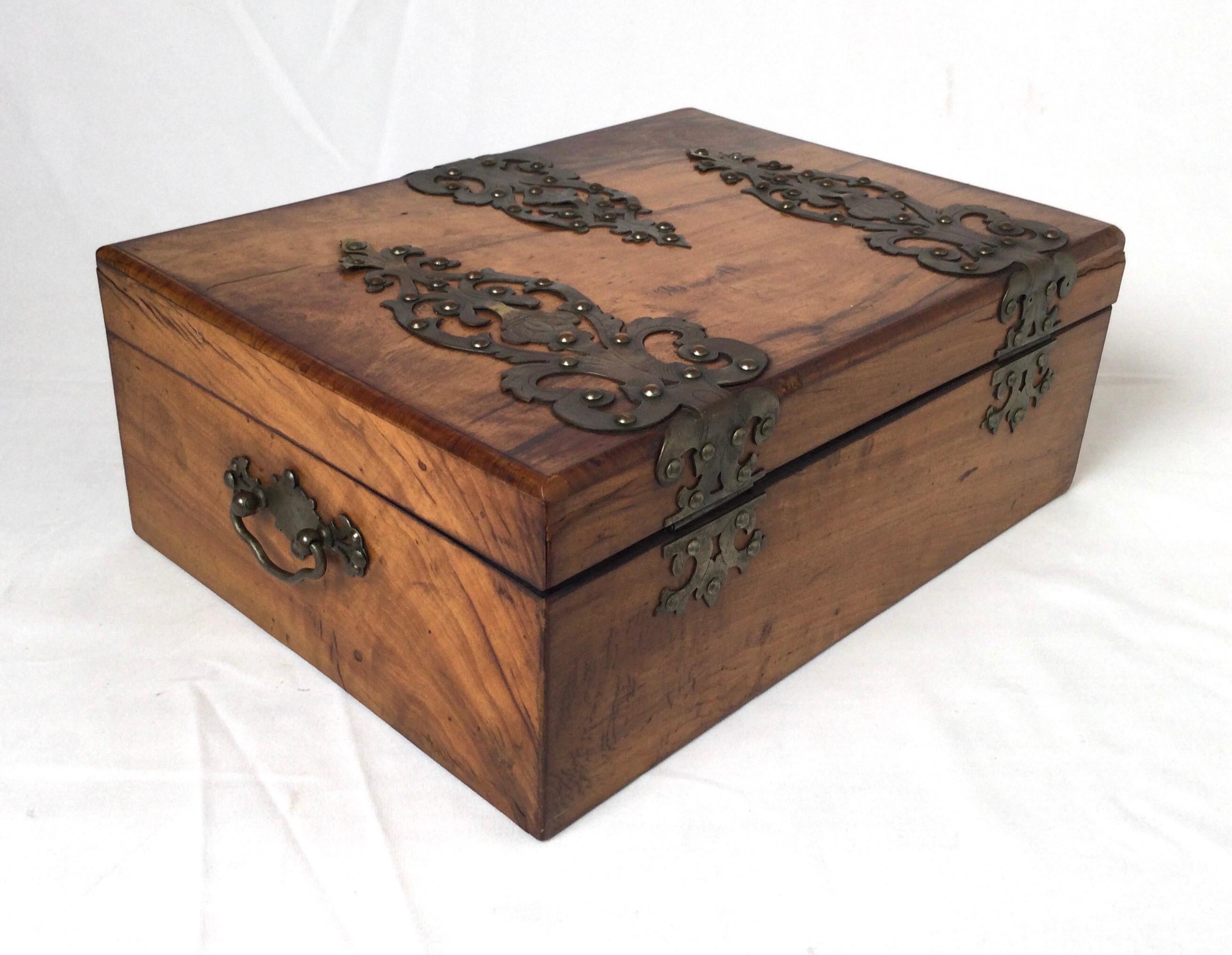 Antique Late 19th Century Burled Walnut Gaming Box with Pieces at 1stDibs