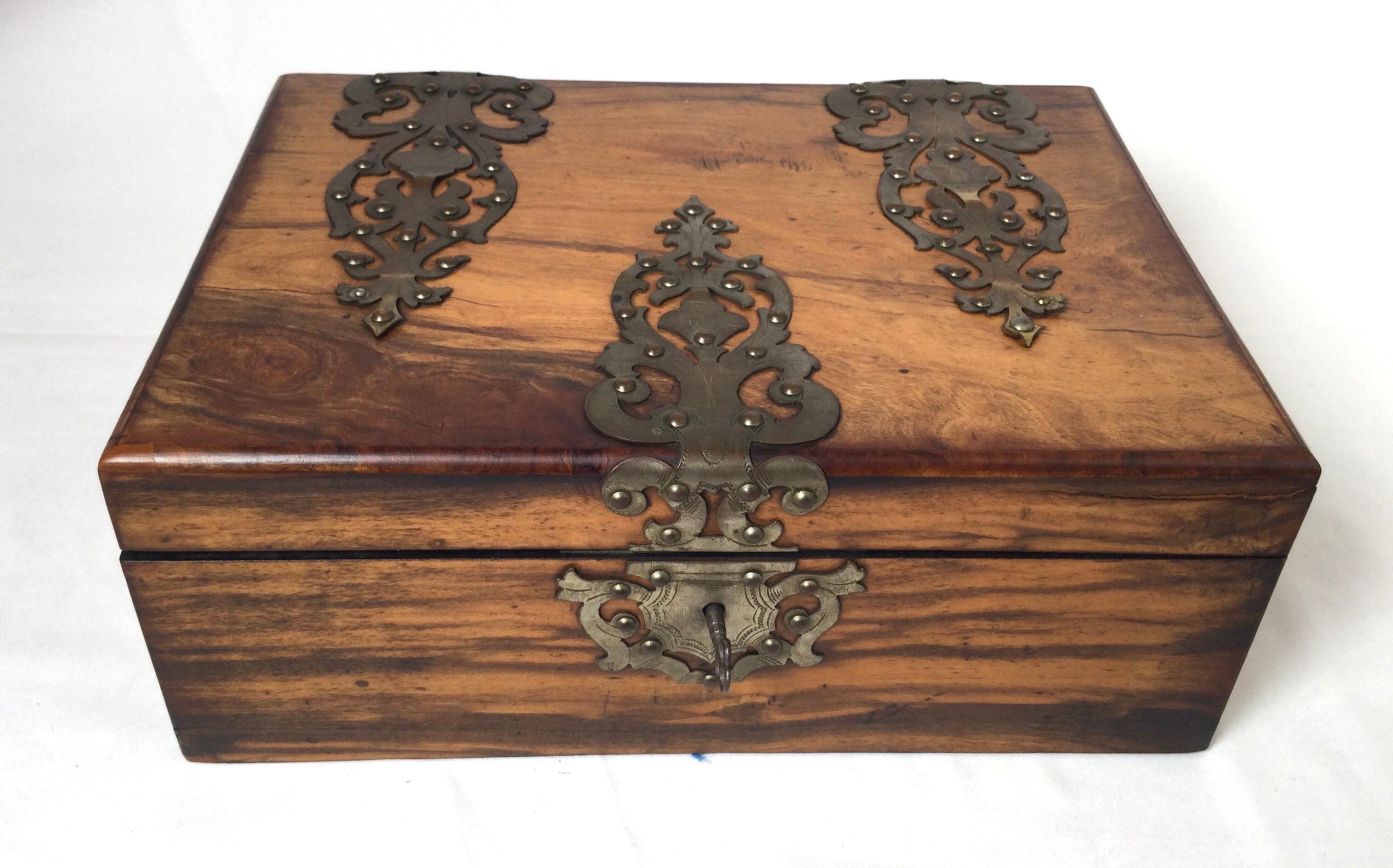 Antique Late 19th Century Burled Walnut Gaming Box with Pieces at 1stDibs